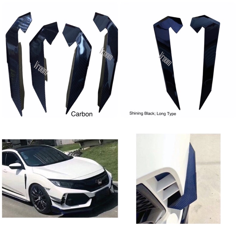 CIVIC FC TypeR Type R Body Spoiler Front Bumper Lip Splitter Fins Trim ...