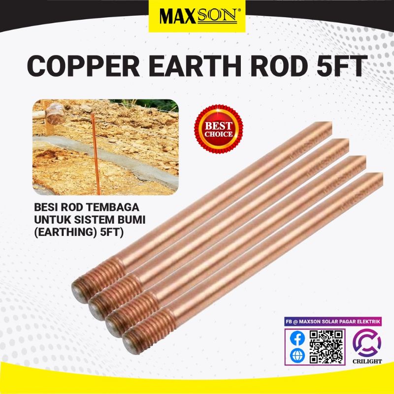 ROD TEMBAGA BRAND MAXSOM COPPER EARTH ROD for Earthing (for Pagar ...