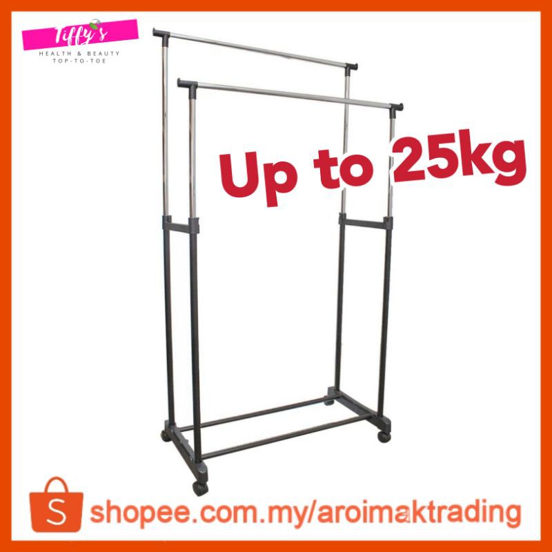 Double Pole Adjustable Clothes Rack Hanger Stainless Steel Wardrobe ...