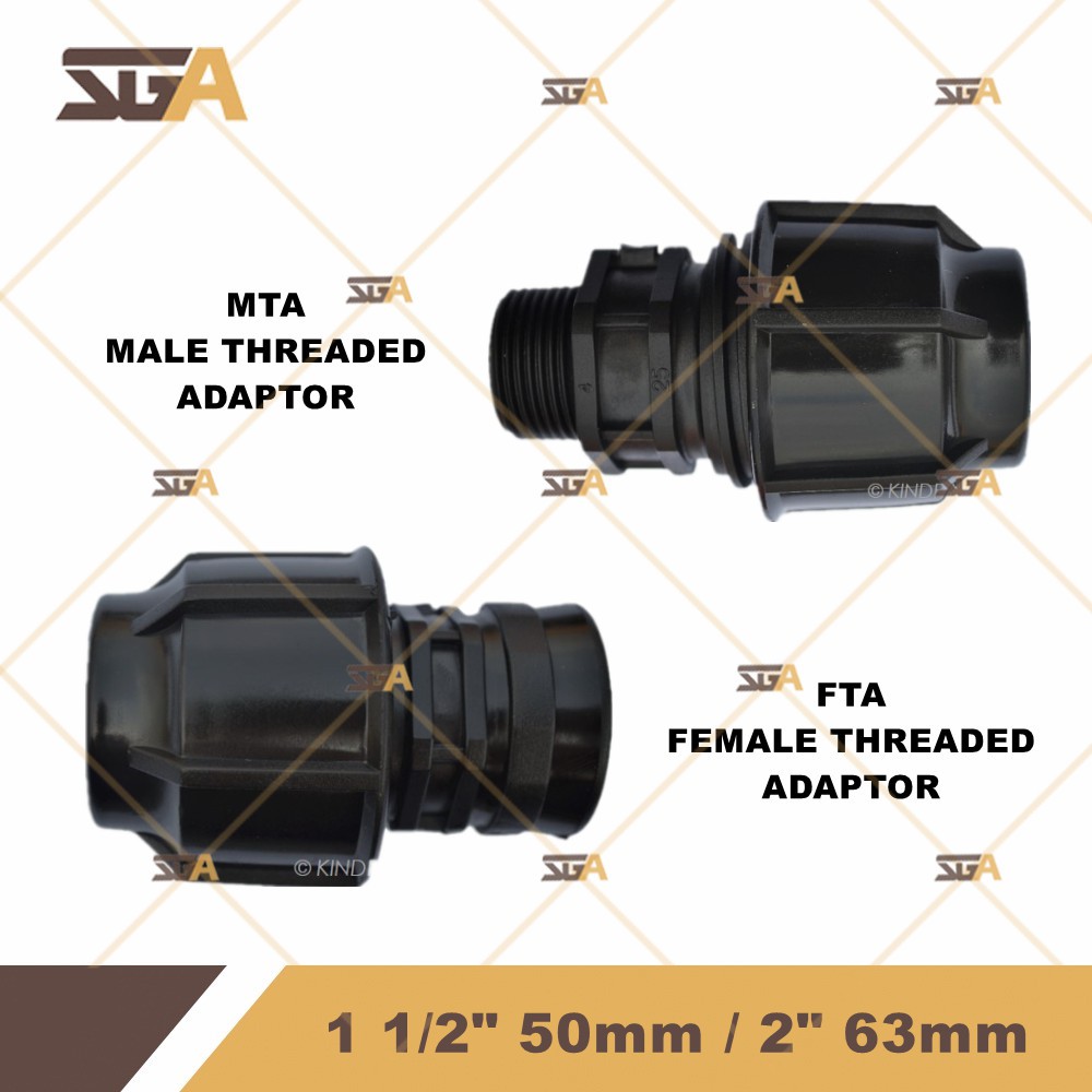 POLY PIPE FITTING 50mm / 63mm MTA Male Threaded Adaptor / FTA Female ...