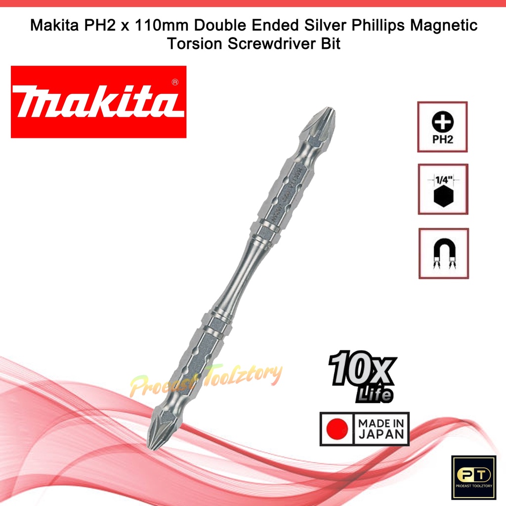 Makita PH2 x 110mm Double Ended Silver Phillips Magnetic Torsion ...
