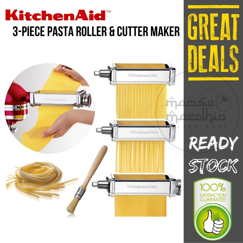 KitchenAid 3-Piece Pasta Roller & Cutter Set Maker Smooth Rolling Clean ...