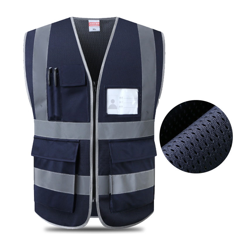 Navy Blue Mesh Safety Vest With Pockets and Zipper | Shopee Malaysia