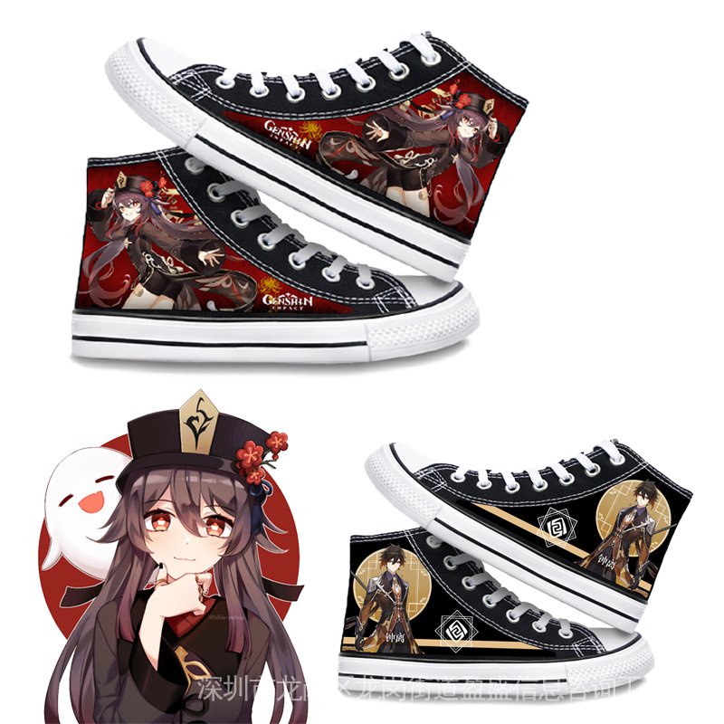 Anime genshin impact zhongli xiao cosplay high canvas shoes upper ...