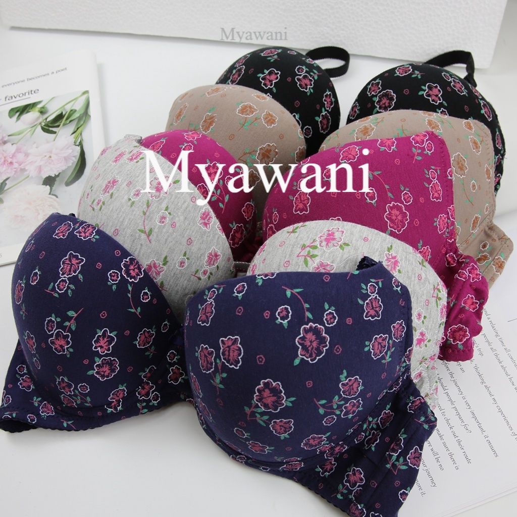 Bra 40-46 C/D 3-Hooks Wired Cotton Bra Floral Print [DAISY] Full Cup ...