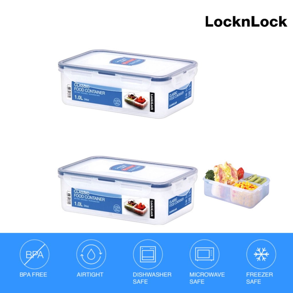 LocknLock Classic 1L Airtight food container, rectangular x2 (with divider) | Shopee Malaysia