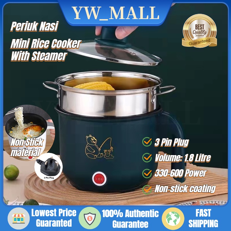 1.8L 3 Pin Plug Non Stick Electric Pot Mini Rice Cooker With Steamer ...