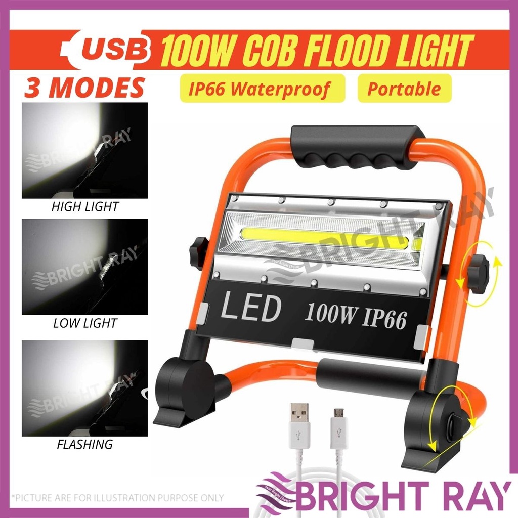 100W COB USB Rechargeable Portable 3 Modes LED Flood Light Work Lights ...