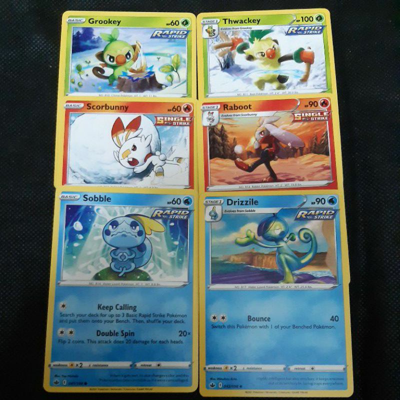 Pokemon Card TCG: Chilling Reign: Grookey / Thwackey / Scorbunny ...