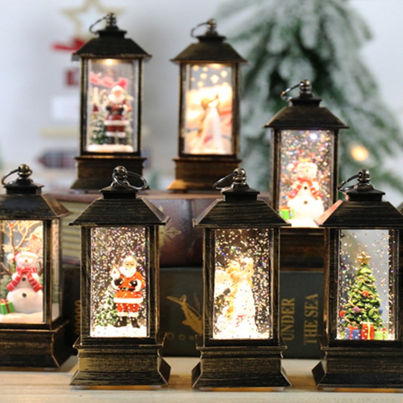 Kool Christmas Snow Globe Lantern Battery Operated LED Light Water Glittering Santa Snowman ...
