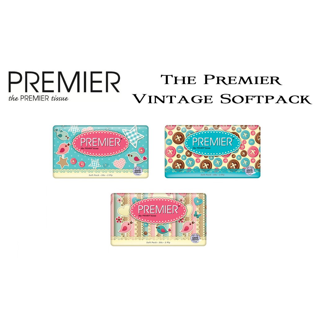Premier Vintage Soft Pack Tissue 2 Ply 50 Sheet x 1 Pack / Premier Tisu ...