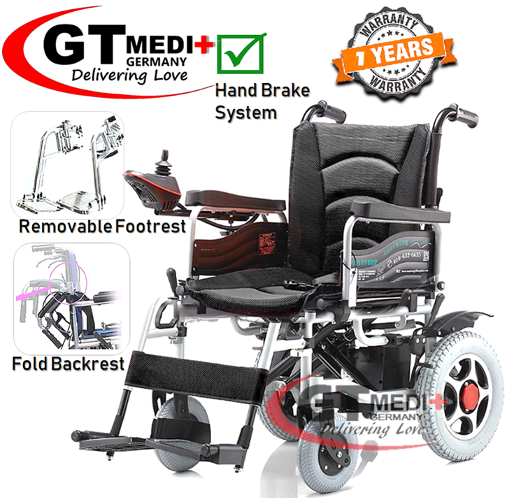 E04-35 GT MEDIT GERMANY Lightweight Electric Wheelchair Foldable Travel Transport Motor Wheel ...