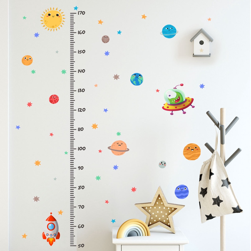 Height Growth Chart Wall Sticker Wall Stickers Spaceship Star Cartoon ...