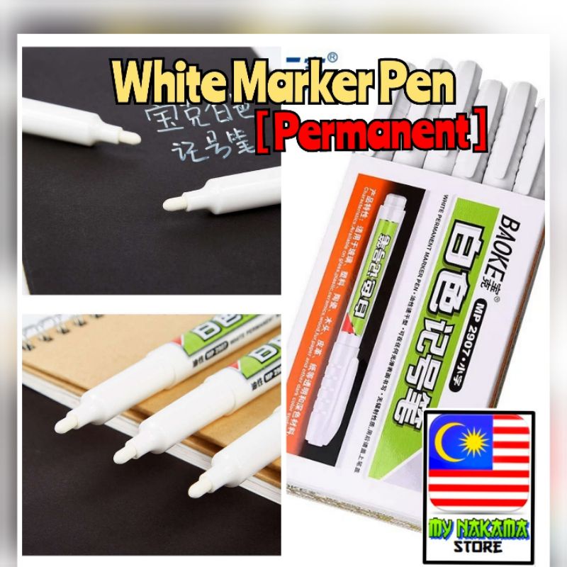 Baoke White Permanent Marker Pen Putih Small Medium MP-2904 MP-2907 ...