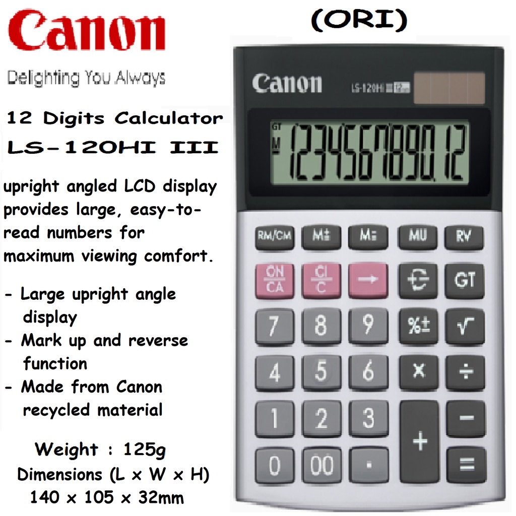 Canon Calculator 12 Digit LS-120Hi LS120 LS 120 (ORI) | Shopee Malaysia