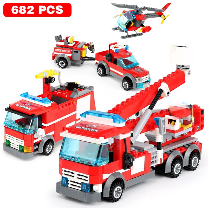 City Fire Station Building Blocks Fire Engine Truck Blocks Firefighting ...