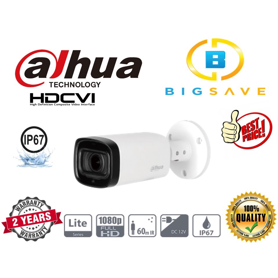 DAHUA 2MP ANALOG HFW1200R-Z-IRE6 HDCVI MOTORISED VARIFOCAL IR BUILT IN MIC OUTDOOR BULLET CAMERA ...
