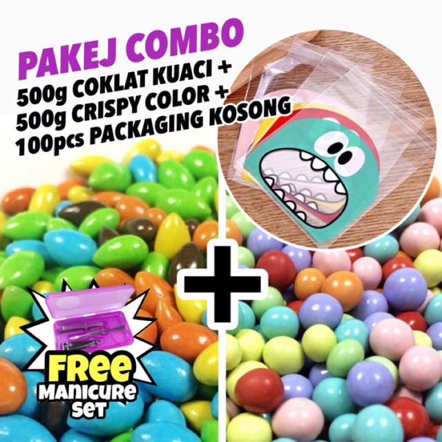 (PAKEJ COMBO) 500g Coklat Kuaci + 500g Crispy Color + 100pcs packaging ...