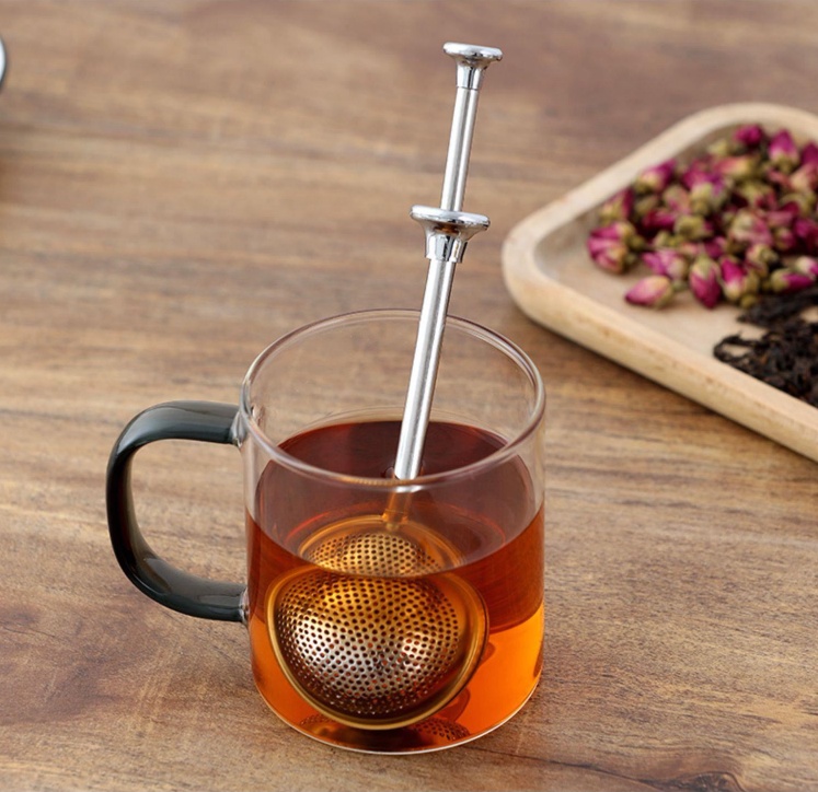 1pc Stainless Steel Snap Ball Tea Strainer Long Handle Mesh Loose Leaf ...