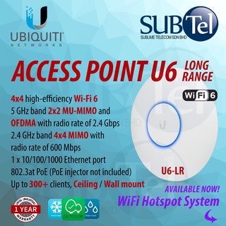 Ubiquiti U6 Long Range U6-LR WiFi6 Access Point Dual band 4x4 MIMO ...