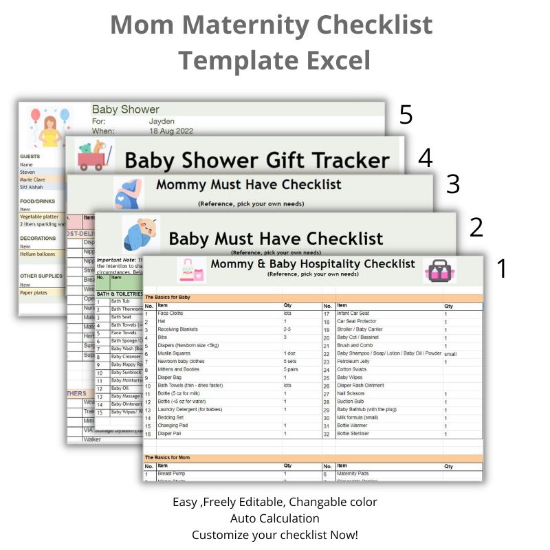 Mom & Baby Maternity Tracker Checklist Baby Shower Baby Shopping ...