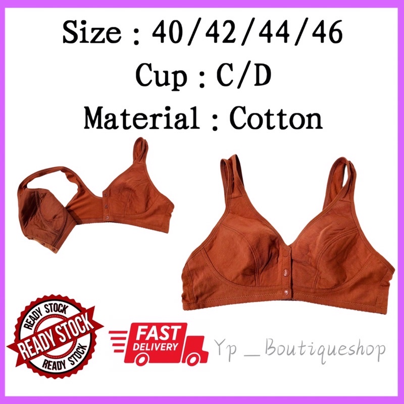 40-46 Cup C/D Women Front Buckle Full Cup Coverage Non Wired Cotton Bra ...
