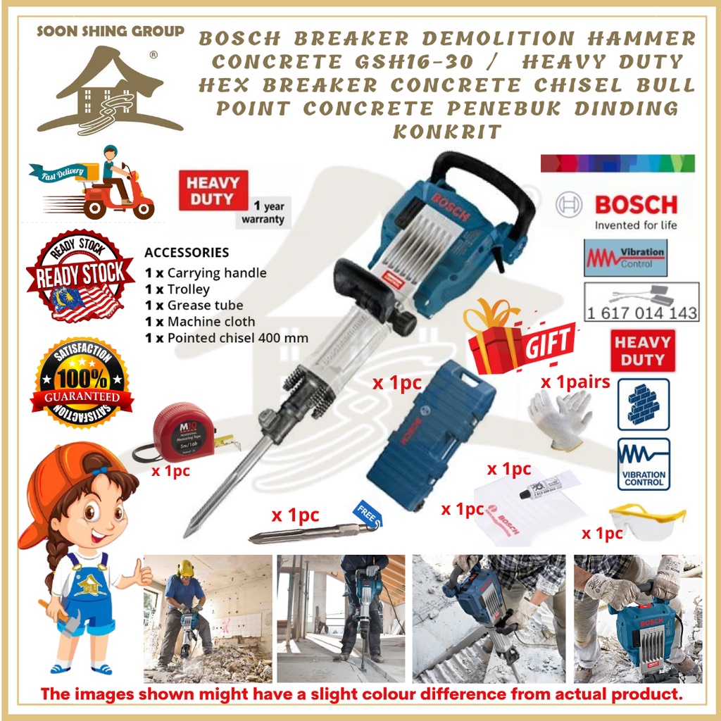 BOSCH Breaker Demolition Hammer Concrete GSH16-30/Heavy Duty Hex ...