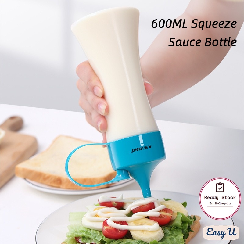 600ML Food Grade PE Squeeze Sauce Bottle Salad Dressing Jam Bottle ...