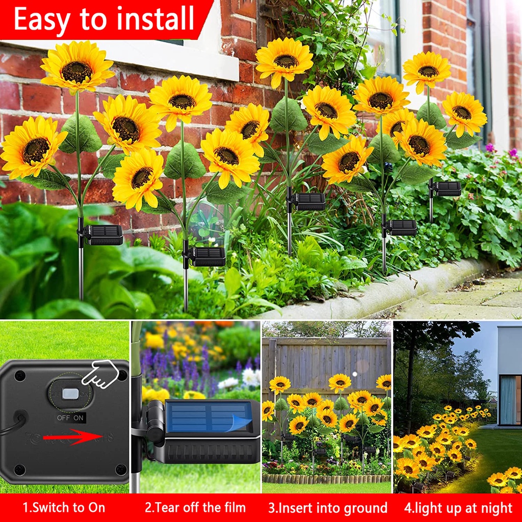 LED Solar 3Head Sunflower Garden Ligh ts Outdoor Waterproof for Home ...