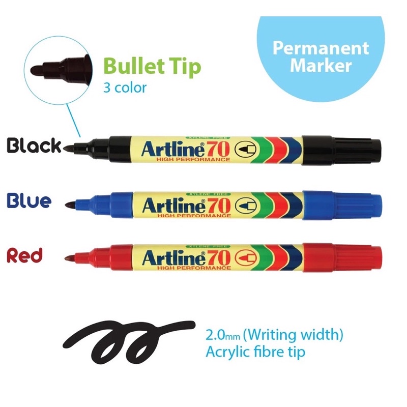 Artline 70 Permanent Marker Pen 1.5mm Bullet Tip High Performance ...