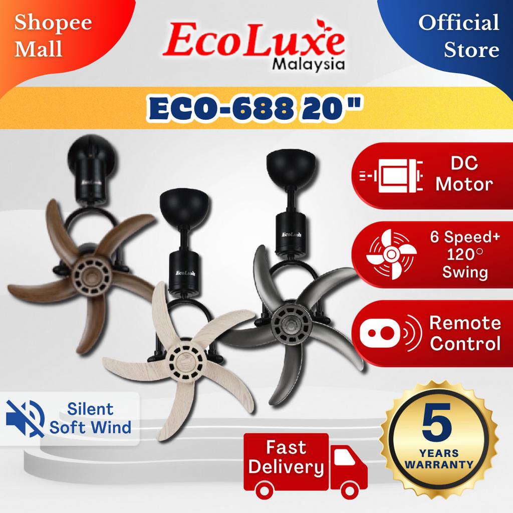 EcoLuxe ECO-688 Mini Fan DC Motor with 6 Speeds Remote Control Ceiling ...