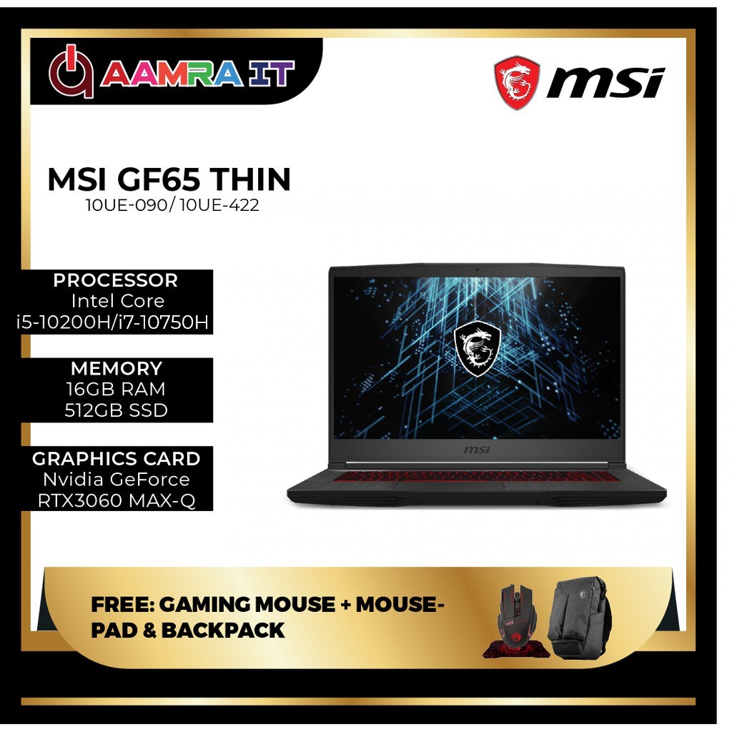 MSI Thin GF65 10UE-090 / 10UE-422 15.6" FHD Gaming Laptop (i5-10200H/i7-10750H, 16GB, 512GB SSD ...