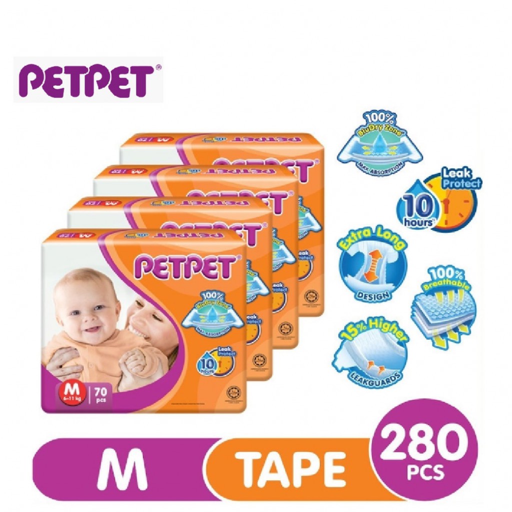 PETPET Baby Diapers Tape Mega Pack M70 x 4 packs | Shopee Malaysia