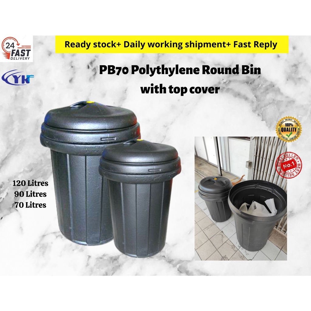 120L /90L /70L Parana Polyethylene Bin with Top Cover Waste Bin Outdoor Bin Black Bin | Shopee ...