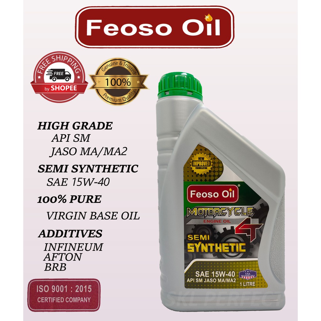 MINYAK ENJIN 4T FEOSO OIL SEMI SYNTHETIC 15W-40 API SM JASO MA/ MA2 ...