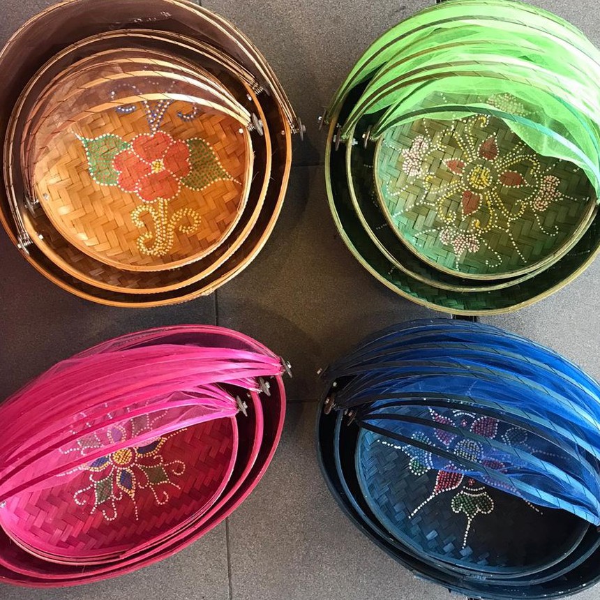 💖3IN1 Coloured Bamboo Basket Food Tray 💖 Tudung Saji Anyaman | Shopee ...