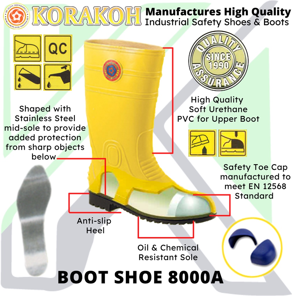 【KORAKOH】PVC Safety Shoes 7000 / 8000 / 8000A 🥾 Steel Toe Cap & Stainless Steel Mid Sole [Kasut ...