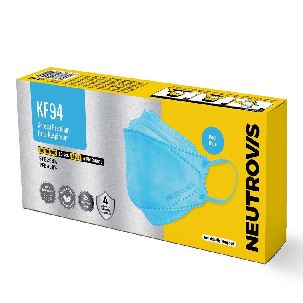 Neutrovis Mask KF94 Pool Blue- Korean Premium Face Respirator (10 Pcs ...