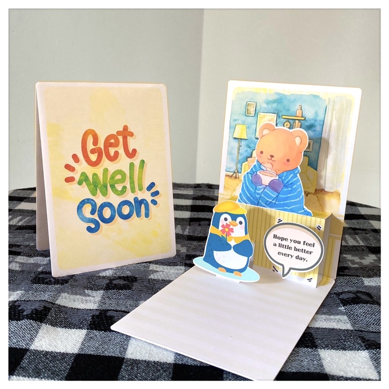 Get Well Soon 2 Layer Pop Up Handmade Card TeaBear/ Gift Card/ Wish ...