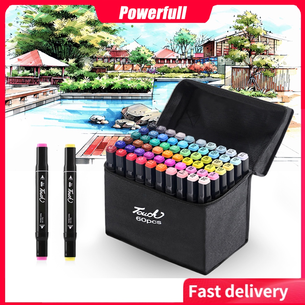 60pcs Touch Colours Graphic Art Twin Tip Marker Pen Set Color Dual Head ...