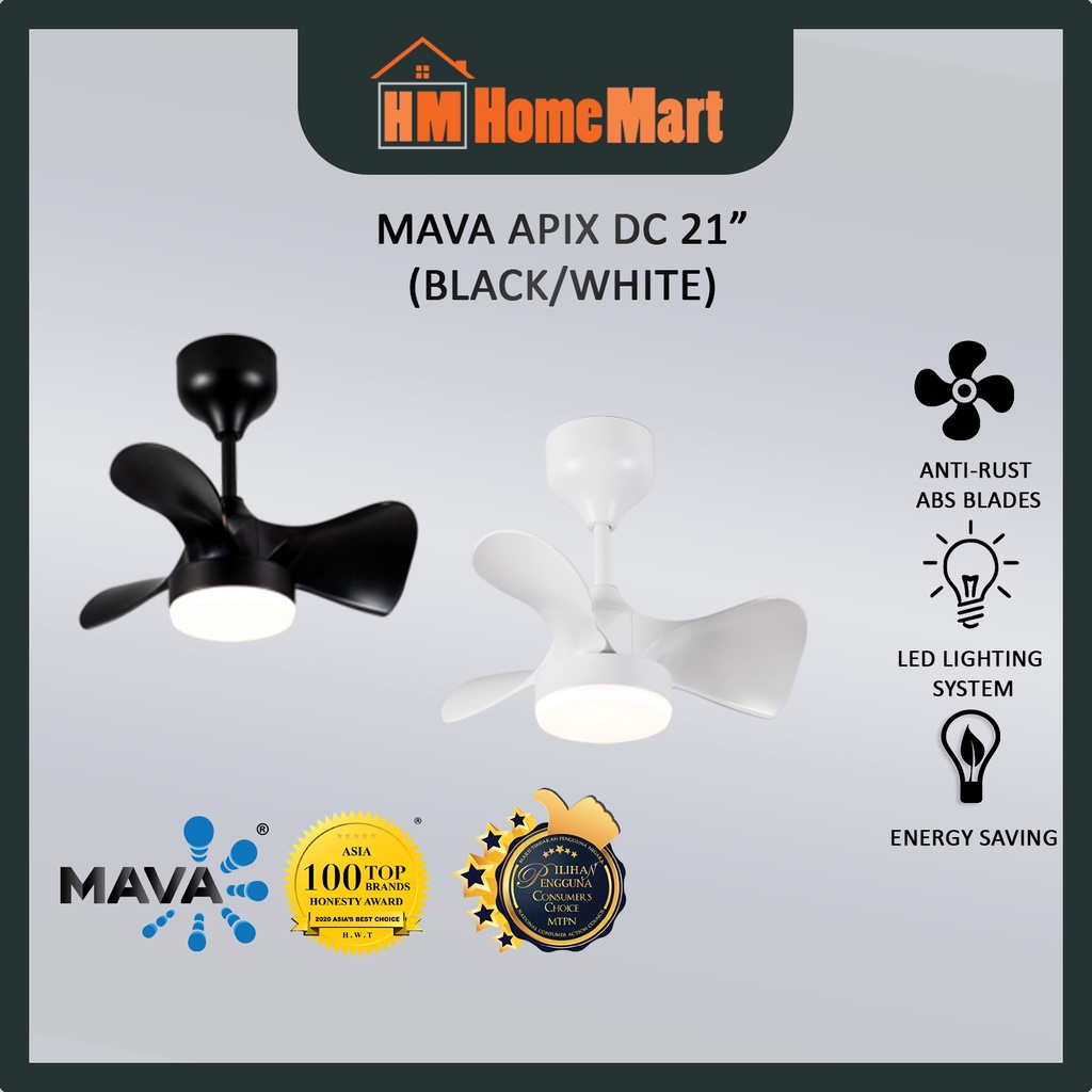 MAVA APIX 21" DC Motor Remote LED Ceiling Fan (White/Black) (10 Years ...