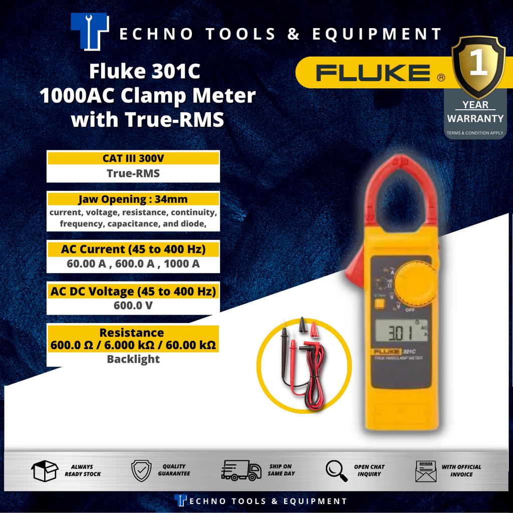 FLUKE 301C 1000AC Clamp Meter with True-rms, for voltage, resistance and continuity | Shopee ...