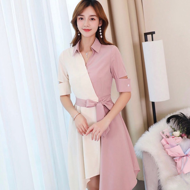 Pink Cross Flap White Shirt Dress (With Real Photo) | Shopee Malaysia