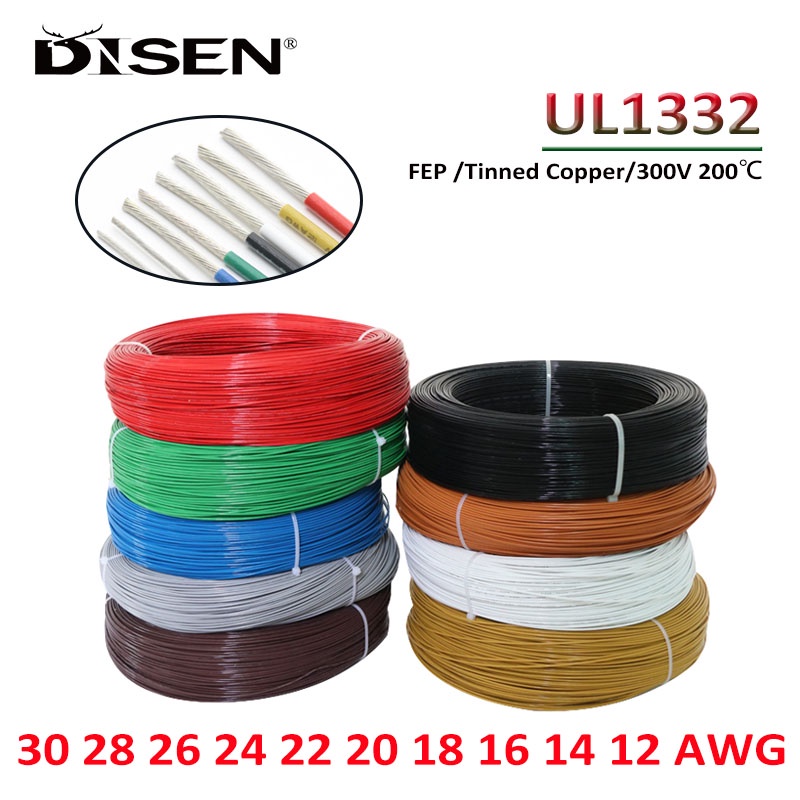 5M UL1332 PTFE Insulation Cable 14-30 AWG High Temperature Resistance Electronic Tin Silver ...