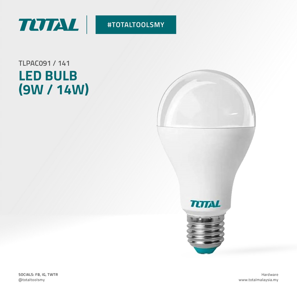 TOTAL LED Bulb Daylight E27 6500K (9W/14W/60mm x 110mm/67mm x 127mm) TLPAC091/TLPAC141 | Shopee ...