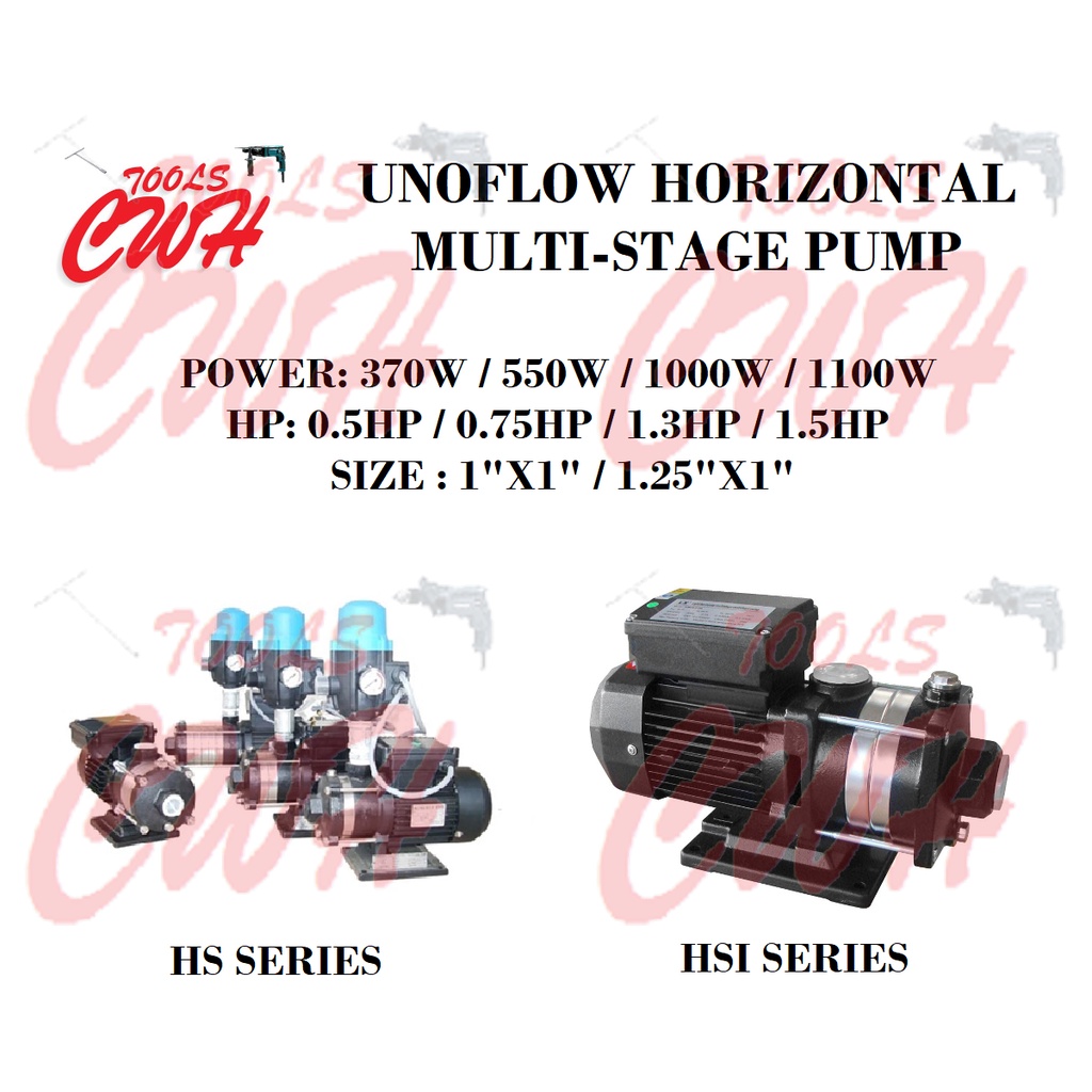 UNOFLOW 0.5HP 1HP 370W 550W 750W 1100W 1" 1-1/4" HORIZONTAL MULTISTAGE ...
