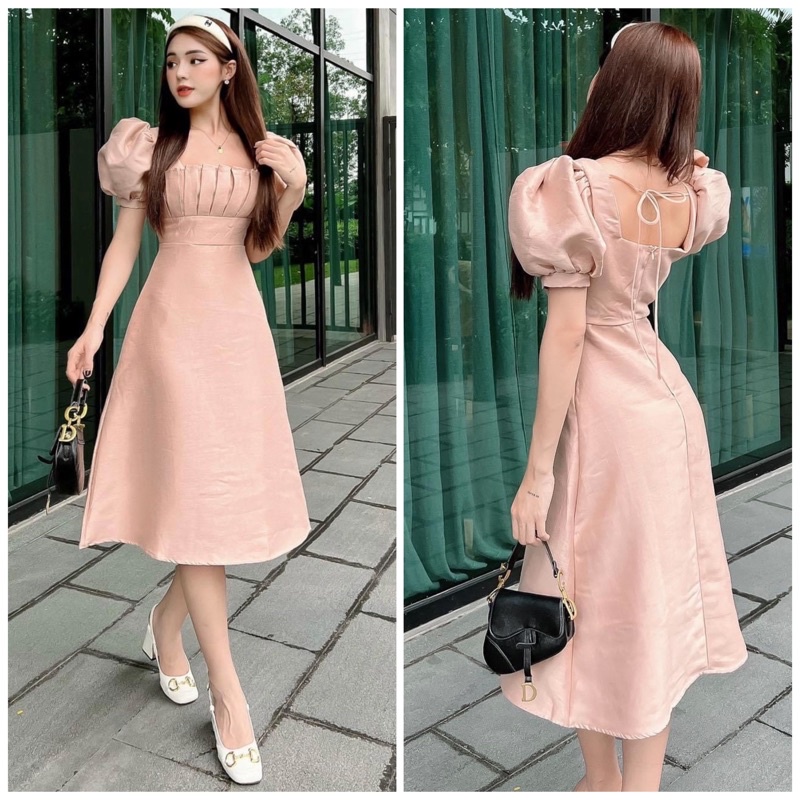 Cream pleated chest dress in non-silk fabric (with real pictures ...