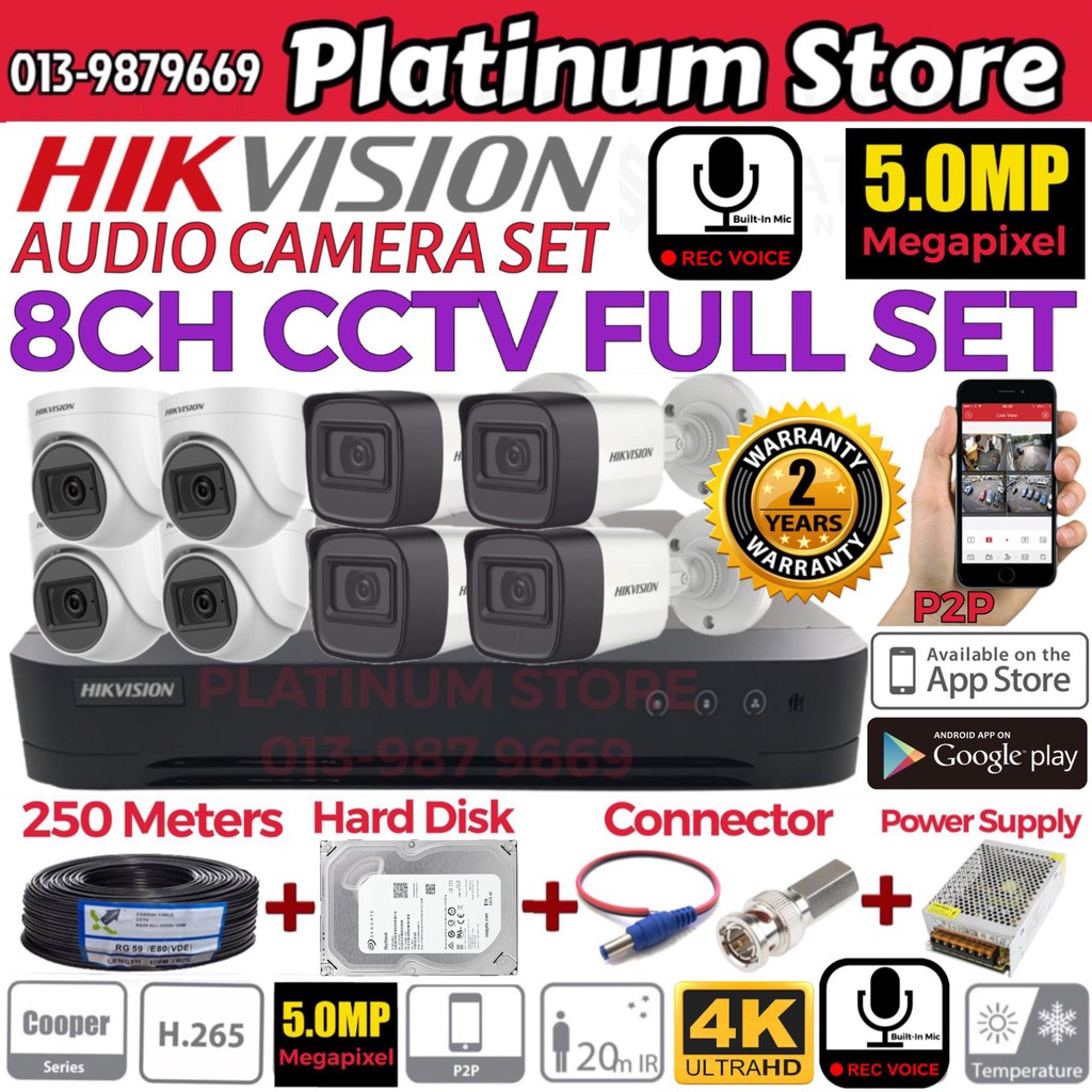 HIK HIKVISION 5.0MP 8CH AUDIO VOICE RECORD FULL COMPLETE SET DVR ...