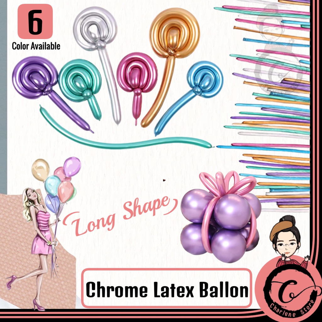 Ready Stock Chrome Long Balloon Latex Metallic Magic Shape Modelling ...