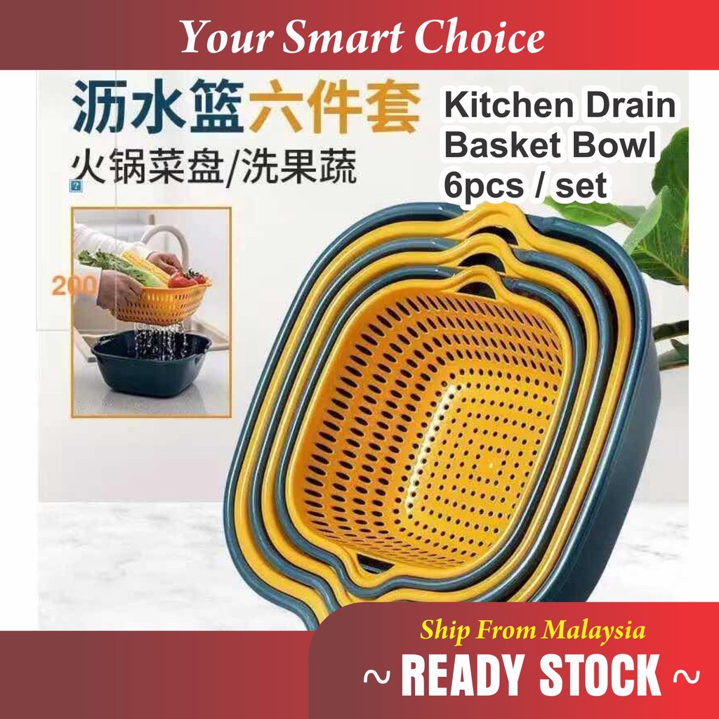 YSC Kitchen Double Layer Rinse Drain Basket Fruit Vegetable Clean Wash ...